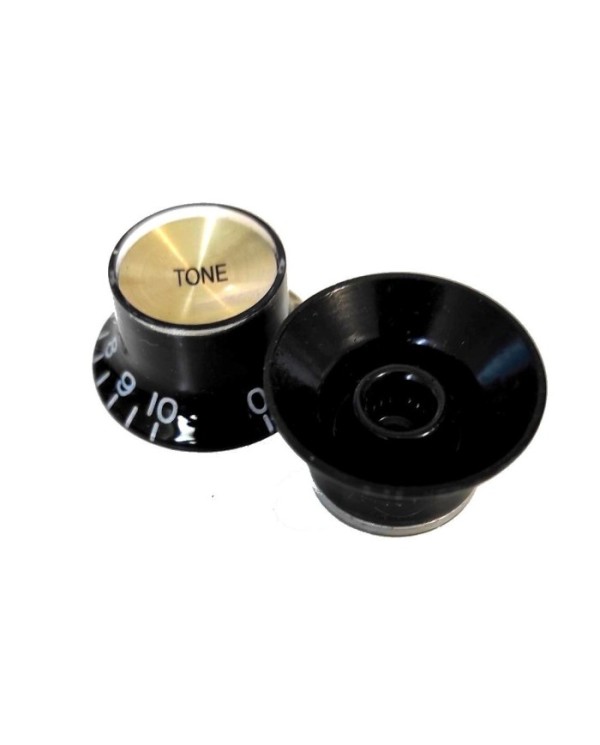 2 Gibson SG style Black Tone Knobs with Gold Reflector Cap NOT engraved