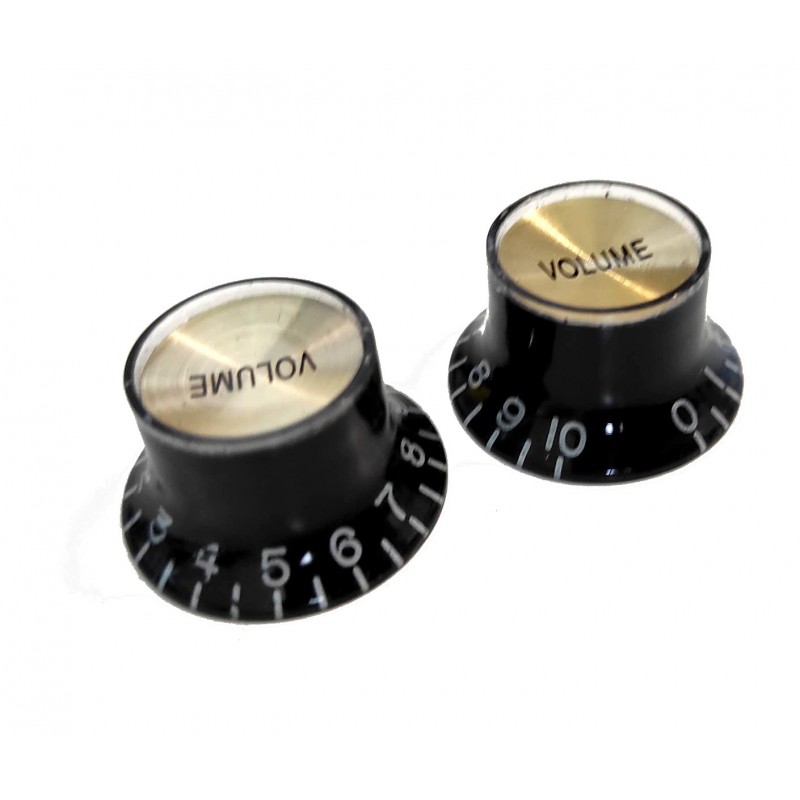 2 Gibson SG style Black Volume Knobs with Gold Reflector Cap NOT engraved