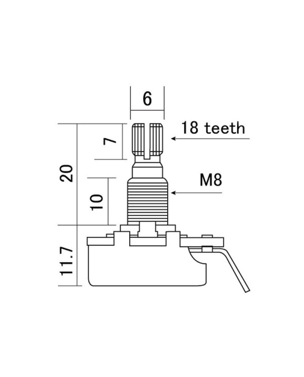 Potentiomètre Alpha 500 Ko Linéaire axe fendu 6mm filetage métrique 8 mm