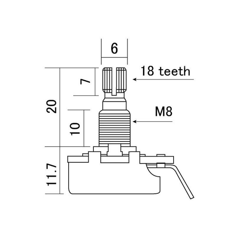 500 Ko Alpha Pot, audio (log) Split shaft 6mm 24 splines, metric theard ...