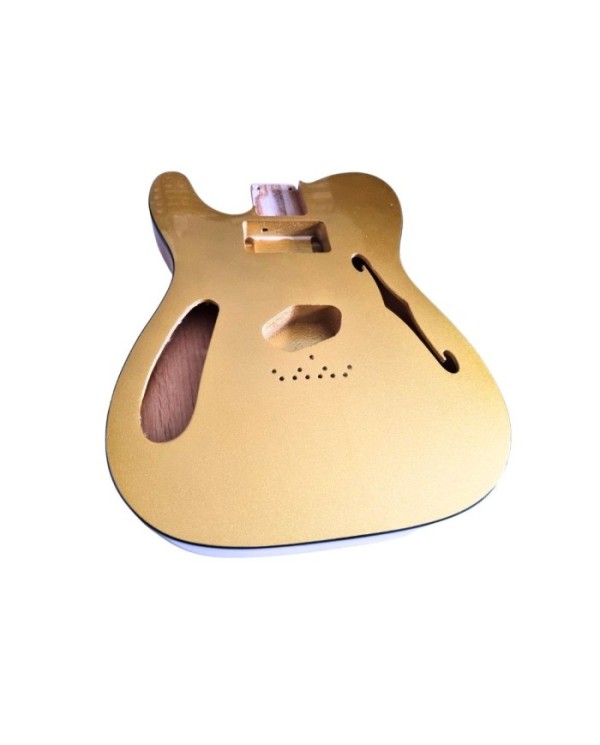 Left-handed Thinline Telecaster body, Gold Top, single black binding
