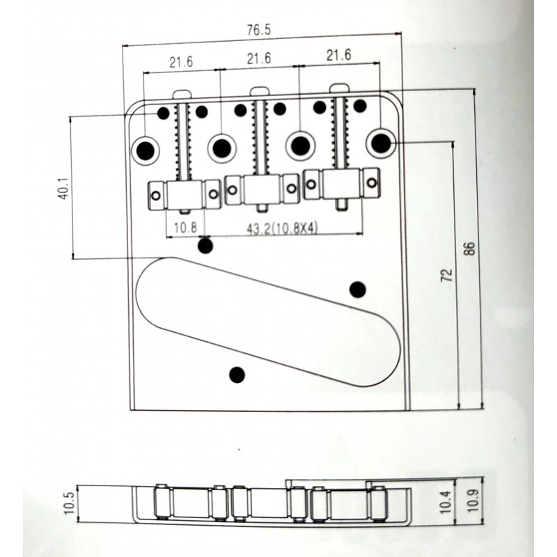 Telecaster CUT bridge 10.8mm brass saddle