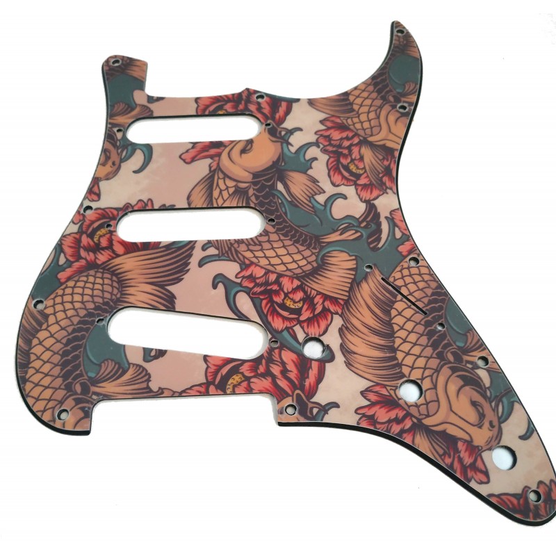 Koï Tattoo pickguard Moderne set for Fender Stratocaster 11 holes