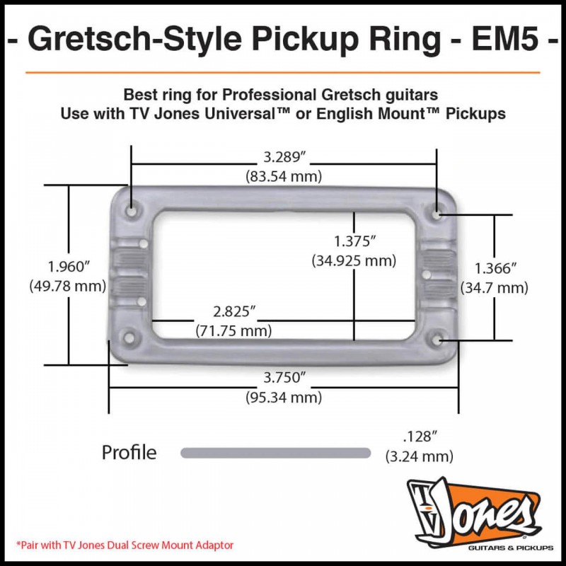 Official EM5 Gretsch-style Dual Screw Silver Pickup Ring with Mounting ...