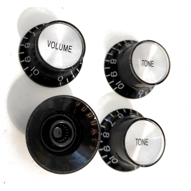 4 Gibson SG style Black Tone + Volume Knobs with Silver Reflector Cap