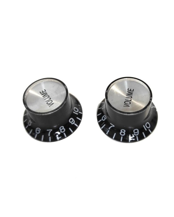 2 Gibson SG style Black Volume Knobs with Silver Reflector Cap NOT engraved